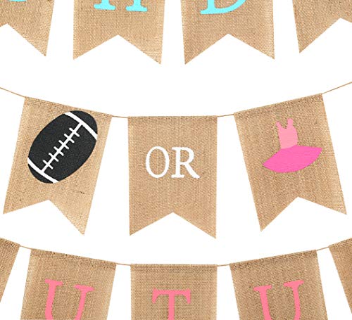 Baby Gender Reveal Party Supplies - Burlap Banner for Gender Reveal,Perfect Gender Reveal Ideas Theme, Boy or Girl Banner for Party Decorations, Unique Baby Shower Ideas (Touchdowns OR Tutus Banner)