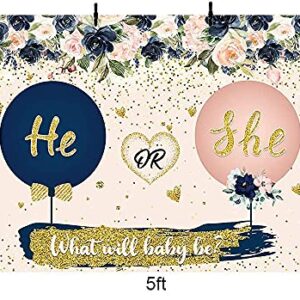 Gender Reveal Decorations - 4 Sets of He or She Balloons Boxes with Letters,Baby Blocks for Baby Shower Backdrop,Navy and Blush Balloons Set & Boy or Girl Banner,Mommy To Be Sach with Paper Pom Poms for Boy or Girl Baby Shower Gender Reveal Party Supplies