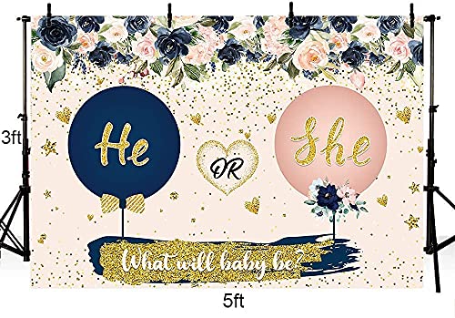 Gender Reveal Decorations - 4 Sets of He or She Balloons Boxes with Letters,Baby Blocks for Baby Shower Backdrop,Navy and Blush Balloons Set & Boy or Girl Banner,Mommy To Be Sach with Paper Pom Poms for Boy or Girl Baby Shower Gender Reveal Party Supplies