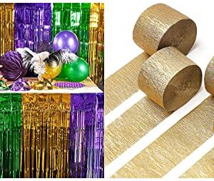 PartyWoo Mardi Gras Decorations set and Crepe Paper Streamers Gold 4 Rolls