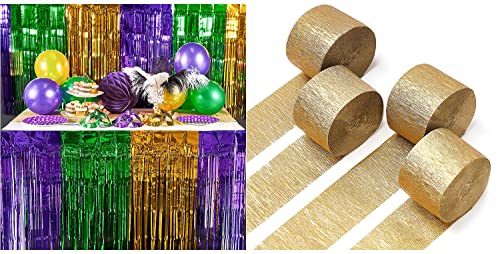 PartyWoo Mardi Gras Decorations set and Crepe Paper Streamers Gold 4 Rolls