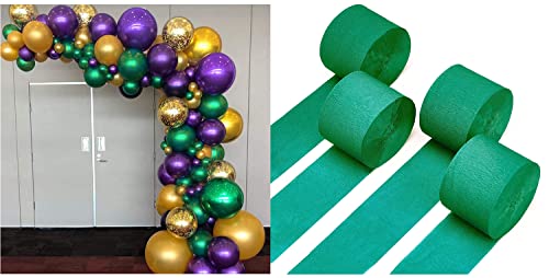 PartyWoo Purple Green Gold Balloons 50 pcs and Crepe Paper Streamers Green 4 Rolls