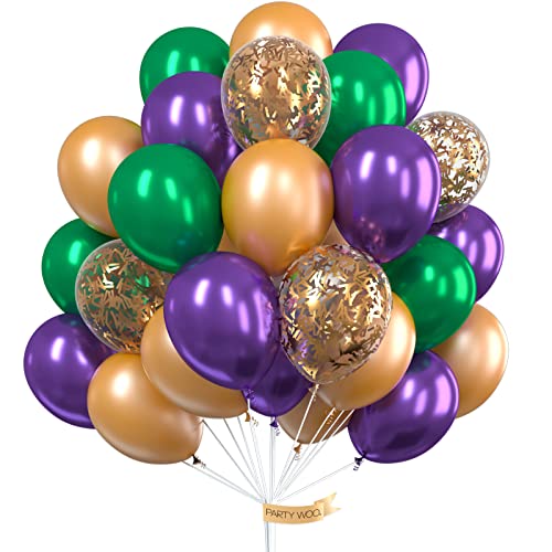 PartyWoo Purple Green Gold Balloons 50 pcs and Crepe Paper Streamers Green 4 Rolls