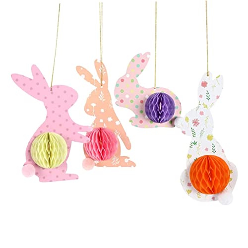 KUYYFDS Easter Decorations,Easter Decorations,Bunny Decorations for Home Rabbit with Honeycomb Paper Ball Bunny Ornament, Honeycomb Balls Party Decorations The Easter Party 4Pcs