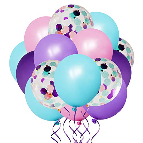 50 Pack Mermaid Party Balloons 12 Inch Light Purple Dark Purple Pink Blue Latex Balloons & Confetti Balloons Birthday Party Bridal Shower Wedding Baby Shower Decorations Princess Party Supplies