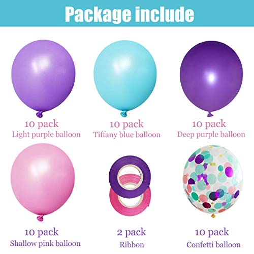 50 Pack Mermaid Party Balloons 12 Inch Light Purple Dark Purple Pink Blue Latex Balloons & Confetti Balloons Birthday Party Bridal Shower Wedding Baby Shower Decorations Princess Party Supplies