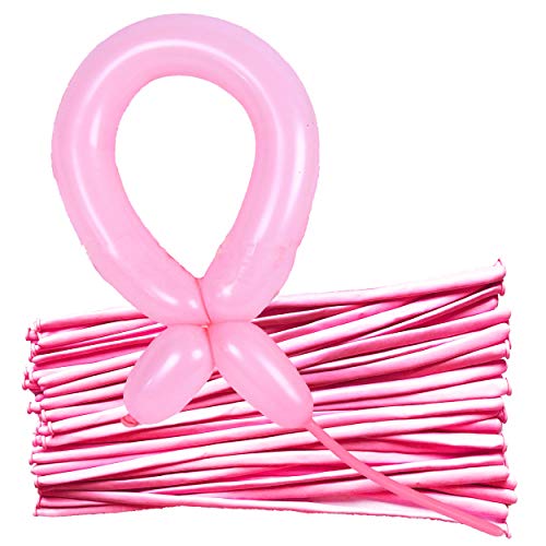 Carykon 100 PCS Thickening Latex Long Twisting Magic Balloons Solid Color Twisting Balloon for Animals (Pink)