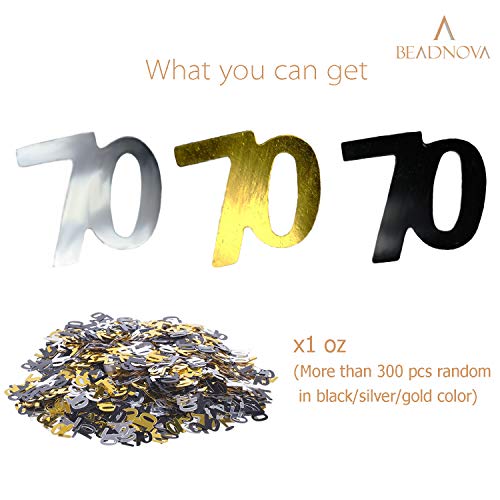 BEADNOVA 70th Birthday Confetti Seventy Years Old Confetti 70 Anniversary Number Confetti for Birthday Party Decor Wedding Table Decoration (1oz, Gold Silver Black Mix)