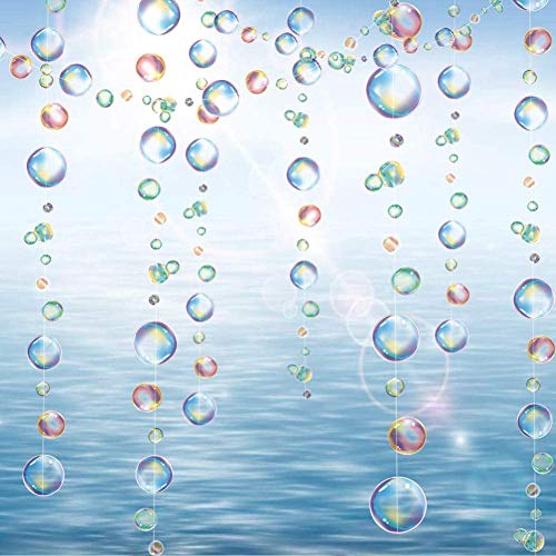 4 Strings Flat Mermaid Party Decoration Rainbow Bubble Garlands Transparent Hanging Bubbles Streamer Banner Backdrop Ocean Pool Under The Sea Kids Birthday Bday Baby Shower Room Ceiling Decor