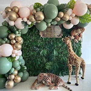 126PCS Sage Olive Green Pink Gold Safari Jungle Balloons Balloon Garland Arch Kit, Safari Jungle Theme Birthday Baby Bridal Shower Party Decorations Supplies for Boy