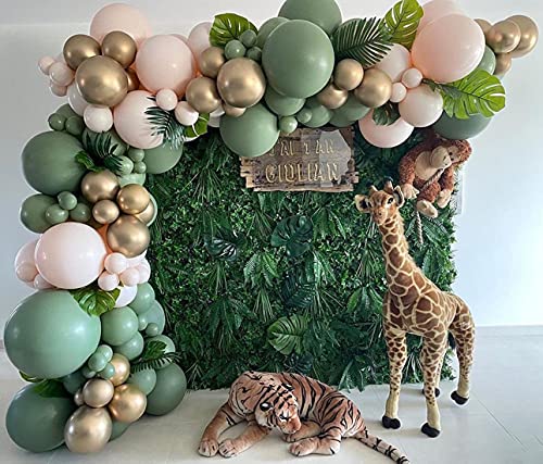 126PCS Sage Olive Green Pink Gold Safari Jungle Balloons Balloon Garland Arch Kit, Safari Jungle Theme Birthday Baby Bridal Shower Party Decorations Supplies for Boy