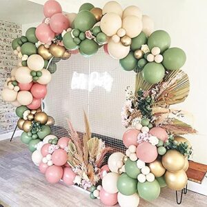 126PCS Sage Olive Green Pink Gold Safari Jungle Balloons Balloon Garland Arch Kit, Safari Jungle Theme Birthday Baby Bridal Shower Party Decorations Supplies for Boy