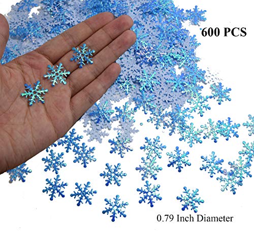 Snowflakes Confetti for Winter Wonderland Frozen Party,Blue Color with Iridescent Finish, 600 Pcs