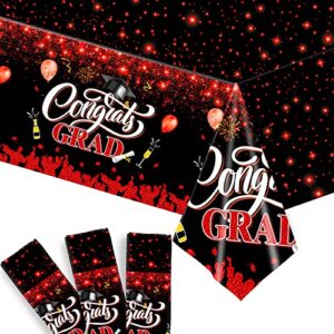 congrats grad graduation tablecloths – 3 pack, red congrats grad tablecloth | graduation tablecovers, red and black graduation decorations 2023 | plastic class of 2023 graduation party tablecovers