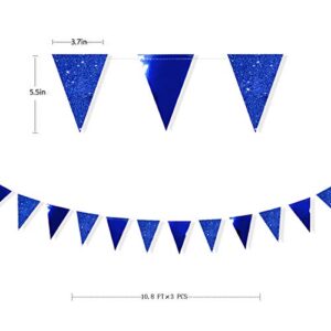 30 Ft Navy Blue Party Decorations Royal Blue Metallic Glitter Paper Triangle Banner Flag Garland Pennant Bunting for Birthday Baby Shower Graduation Ahoy Achor Nautical Pirate Theme Party Supplies