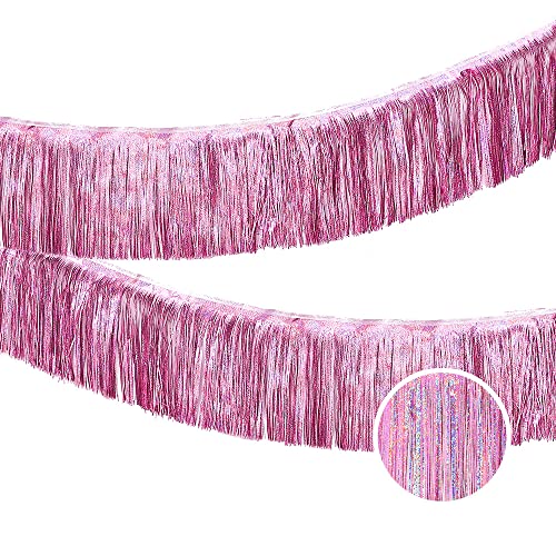 Premium Glitter Pink Fringe Tassel Garland for Party Decorations -4 Layers Thick, 2 Pack | LILF Foil Tinsel Garland Party Streamers for Wedding Birthday Party Christmas Decoration Home Hanging Decor