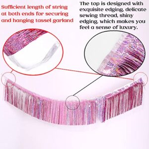 Premium Glitter Pink Fringe Tassel Garland for Party Decorations -4 Layers Thick, 2 Pack | LILF Foil Tinsel Garland Party Streamers for Wedding Birthday Party Christmas Decoration Home Hanging Decor