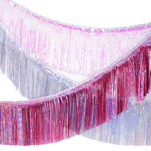 Premium Glitter Pink Fringe Tassel Garland for Party Decorations -4 Layers Thick, 2 Pack | LILF Foil Tinsel Garland Party Streamers for Wedding Birthday Party Christmas Decoration Home Hanging Decor