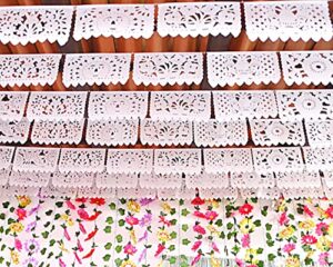 white papel picado, white fiesta banner, mexican theme party supplies, mexican wedding flags cinco de mayo tissue paper panels ws700