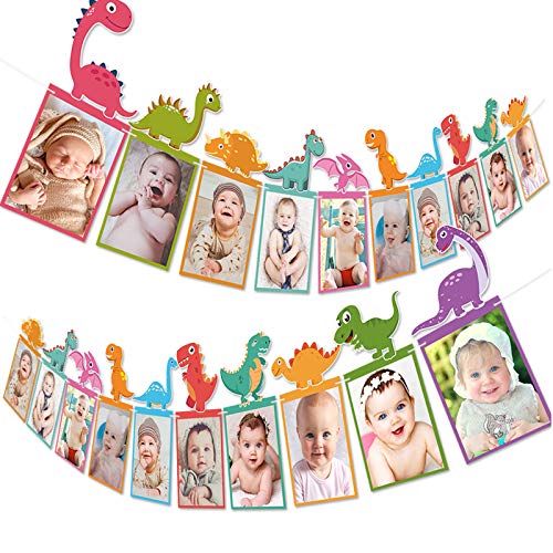 Dinosaur Photo Banner Decorations - Dinosaur Themed Baby Birthday Party Supplies Ornaments for Baby Shower Birthday Decoration 2pcs