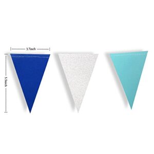 30 Ft Navy Blue Silver Pennant Banner Royal Blue Hanging Paper Triangle Bunting Flag Garland for Birthday Bridal Baby Shower Wedding Ahoy Achor Nautical Pirate Theme Party Decorations Supplies