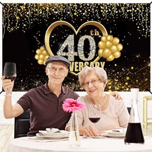 Happy 40th Anniversary Banner Backdrop Decorations, Large 40 Wedding Anniversary Background Sign Decor, Black Gold 40 Year Anniversary Photography Photo Props Party Supplies