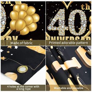 Happy 40th Anniversary Banner Backdrop Decorations, Large 40 Wedding Anniversary Background Sign Decor, Black Gold 40 Year Anniversary Photography Photo Props Party Supplies