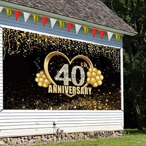 Happy 40th Anniversary Banner Backdrop Decorations, Large 40 Wedding Anniversary Background Sign Decor, Black Gold 40 Year Anniversary Photography Photo Props Party Supplies