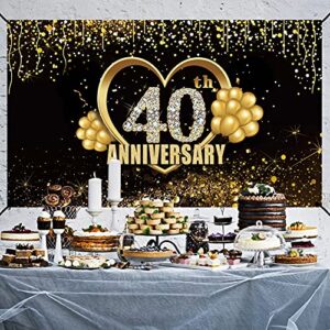 Happy 40th Anniversary Banner Backdrop Decorations, Large 40 Wedding Anniversary Background Sign Decor, Black Gold 40 Year Anniversary Photography Photo Props Party Supplies