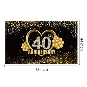 Happy 40th Anniversary Banner Backdrop Decorations, Large 40 Wedding Anniversary Background Sign Decor, Black Gold 40 Year Anniversary Photography Photo Props Party Supplies