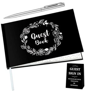 zonon funeral guest book, black guest book with pen and table sign, 50 page memorial service guest book, guestbook in loving memory for wedding funeral memorial bridal shower, 9 x 6 inch