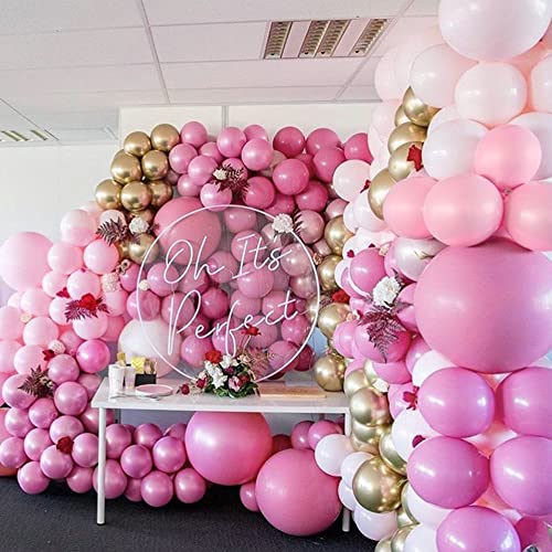 Pink Balloon Garland, 92PCS Hot Pink Party Decorations for Girls Women Birthday Dark Pink Balloon Arch Kit with Rose Gold Balloons for Bachelorette Wedding Baby Shower 16th 21st Princess Theme Party (Macron Pink)