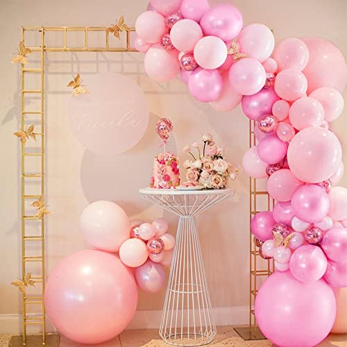 Pink Balloon Garland, 92PCS Hot Pink Party Decorations for Girls Women Birthday Dark Pink Balloon Arch Kit with Rose Gold Balloons for Bachelorette Wedding Baby Shower 16th 21st Princess Theme Party (Macron Pink)