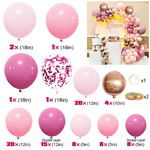 Pink Balloon Garland, 92PCS Hot Pink Party Decorations for Girls Women Birthday Dark Pink Balloon Arch Kit with Rose Gold Balloons for Bachelorette Wedding Baby Shower 16th 21st Princess Theme Party (Macron Pink)