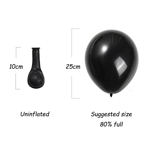 KOMOREBI Matte Black Balloons 10 Inch 100pcs Pearl Black Balloons Black Latex Balloons for Birthday Engagement Wedding Party Decorations