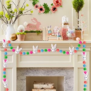 2 Pcs Easter Felt Garland Banner Wool Felt Bunny Ball Garland Hanging Bunting Ornaments Happy Easter Garland Party Decorations for Mantle Fireplace Baby Shower Birthday