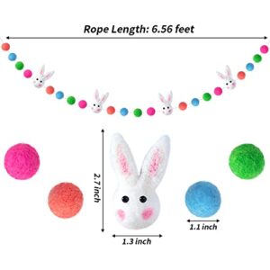 2 Pcs Easter Felt Garland Banner Wool Felt Bunny Ball Garland Hanging Bunting Ornaments Happy Easter Garland Party Decorations for Mantle Fireplace Baby Shower Birthday