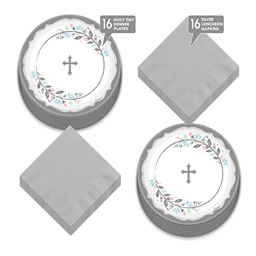 Holy Day Cross Large Paper Dinner Plates and Luncheon Napkins (Serves 16)