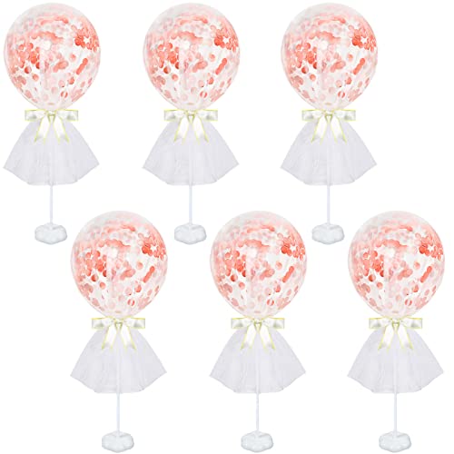 Elecrainbow 6 Pack Tutu Tulle Balloon Centerpieces Set with Rose Gold Confetti Balloons for Women Girl Birthday Wedding Engagement Bridal Shower Bachelorette Party Table Decorations,44 Units