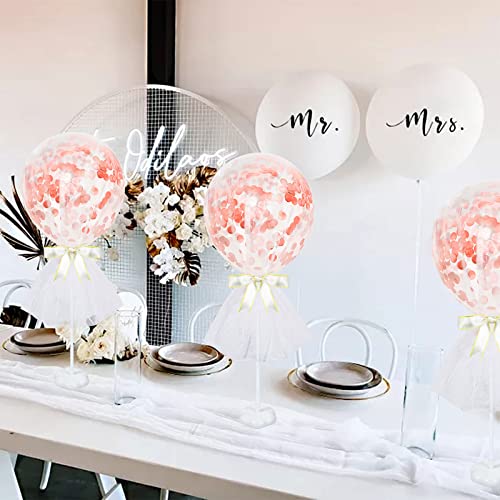 Elecrainbow 6 Pack Tutu Tulle Balloon Centerpieces Set with Rose Gold Confetti Balloons for Women Girl Birthday Wedding Engagement Bridal Shower Bachelorette Party Table Decorations,44 Units