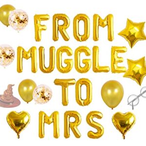 LaVenty Set of 15 From Muggle to Mrs Banner From Muggle to Mrs Balloons Bridal Shower Bachelorette Banner