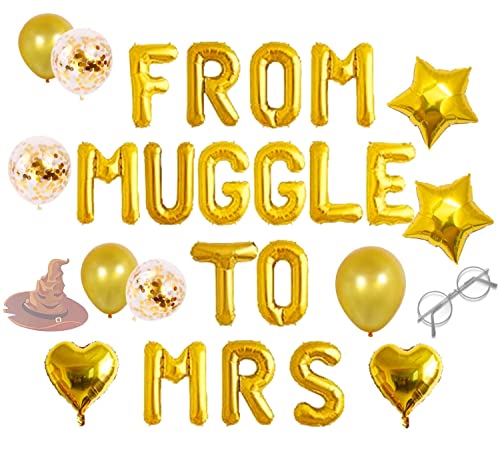 LaVenty Set of 15 From Muggle to Mrs Banner From Muggle to Mrs Balloons Bridal Shower Bachelorette Banner