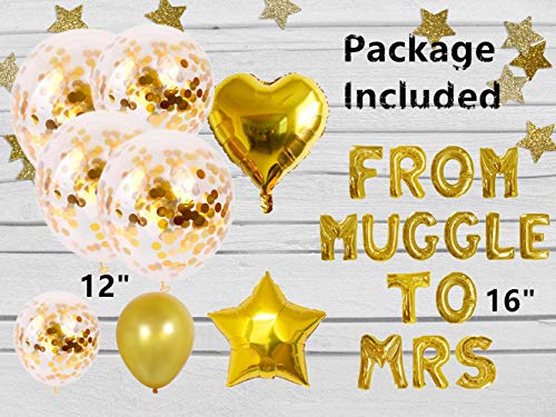 LaVenty Set of 15 From Muggle to Mrs Banner From Muggle to Mrs Balloons Bridal Shower Bachelorette Banner