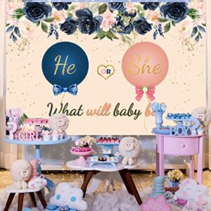 Gender Reveal Decorations Navy Blush Balloon Garland Arch Kit Reveal Party Backdrop Supplies with Navy Blue Pink Rose Gold Confetti Latex Balloons for Baby Shower Gender Reveal Party Decor