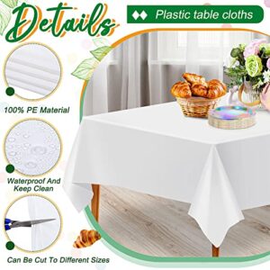 Jecery 50 Pcs Disposable Plastic Tablecloth 60 x 126 Inch Decorative Rectangle Table Cover Plastic Table Cloth for Indoor Outdoor Birthday Wedding Parties (White)