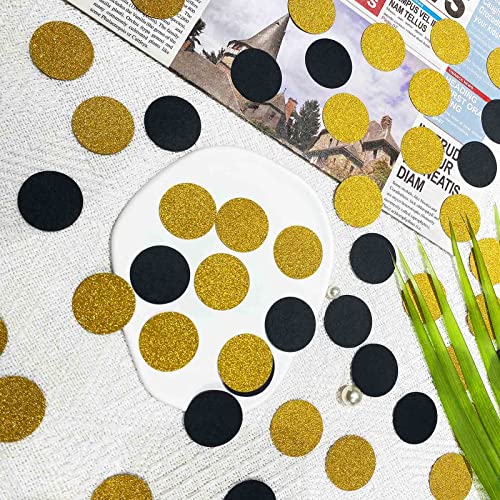 Paper Confetti Black and Gold Party Decorations 300pcs Glitter Table Confetti 1.2”Circles |for Wedding Birthday Graduation Decor|Popper Holiday|