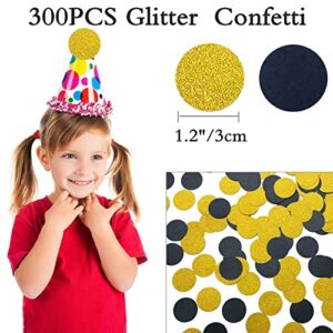 Paper Confetti Black and Gold Party Decorations 300pcs Glitter Table Confetti 1.2”Circles |for Wedding Birthday Graduation Decor|Popper Holiday|