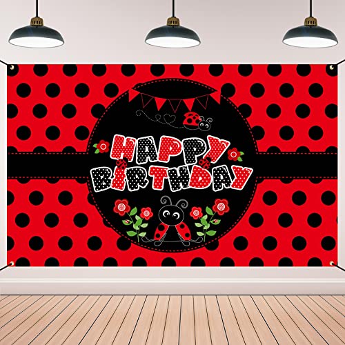 Vlipoeasn Ladybug Themed Party Supplies, Cute Ladybird Birthday Decorations for Girls, Black Red Ladybug Happy Birthday Banner Backdrop, Ladybug Baby Shower Decorations