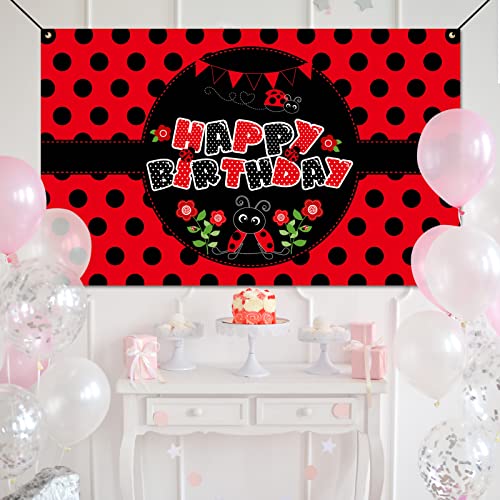 Vlipoeasn Ladybug Themed Party Supplies, Cute Ladybird Birthday Decorations for Girls, Black Red Ladybug Happy Birthday Banner Backdrop, Ladybug Baby Shower Decorations