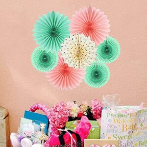 SUNBEAUTY Paper Fans Decorations Kit Wedding Bridal Shower Baby Shower Birthday Decoration Hanging Paper Honeycomb Decoration, Cream Mint Green Rose Pink 7pcs